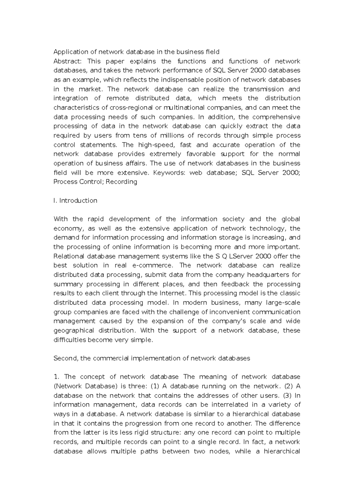 Application of network database in the business field - The network ...