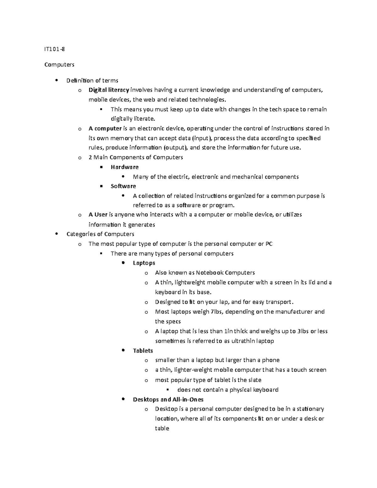 IT101-8 Module 1- Discovering Computers Summary Chapter 1 - IT101 ...
