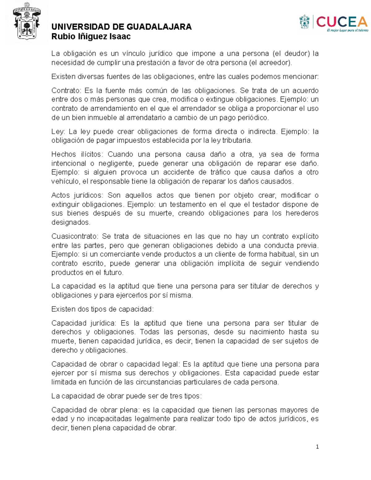 U4A2 Rubio Iñiguez Isaac - Rubio Iñiguez Isaac La obligación es un ...