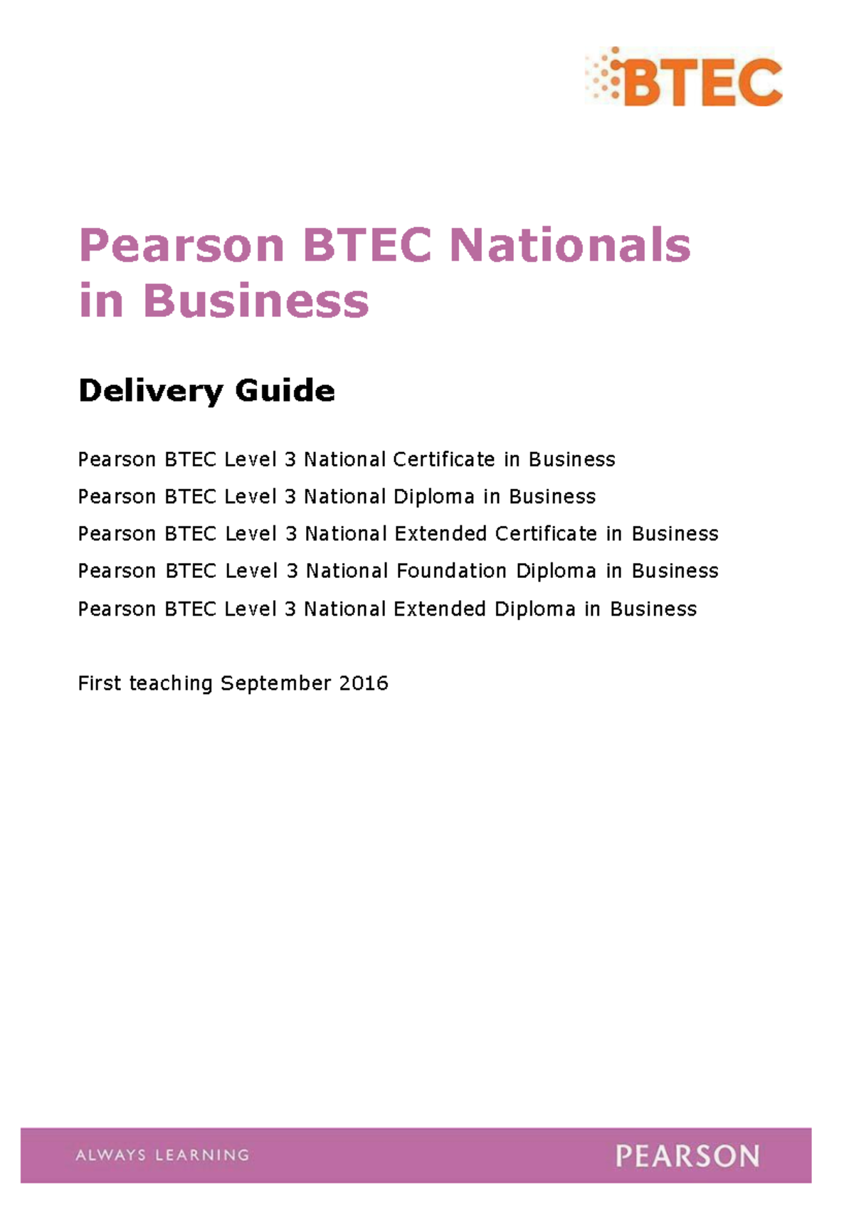 BTEC18 L3Nat Business DG Intro - Pearson BTEC Nationals in Business ...