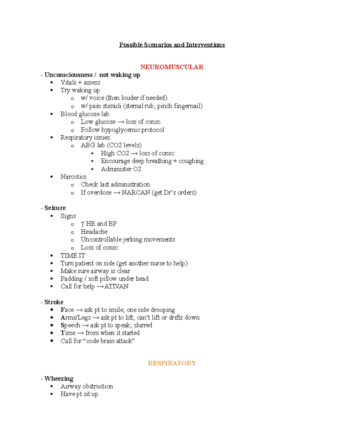 Possible Scenarios and Interventions for Skills Osces - Possible ...