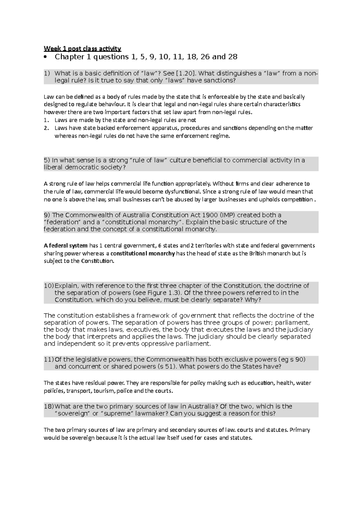 Week 1 post class activity - Week 1 post class activity Chapter 1 questions 1, 5, 9, 10, 11, 18 ...