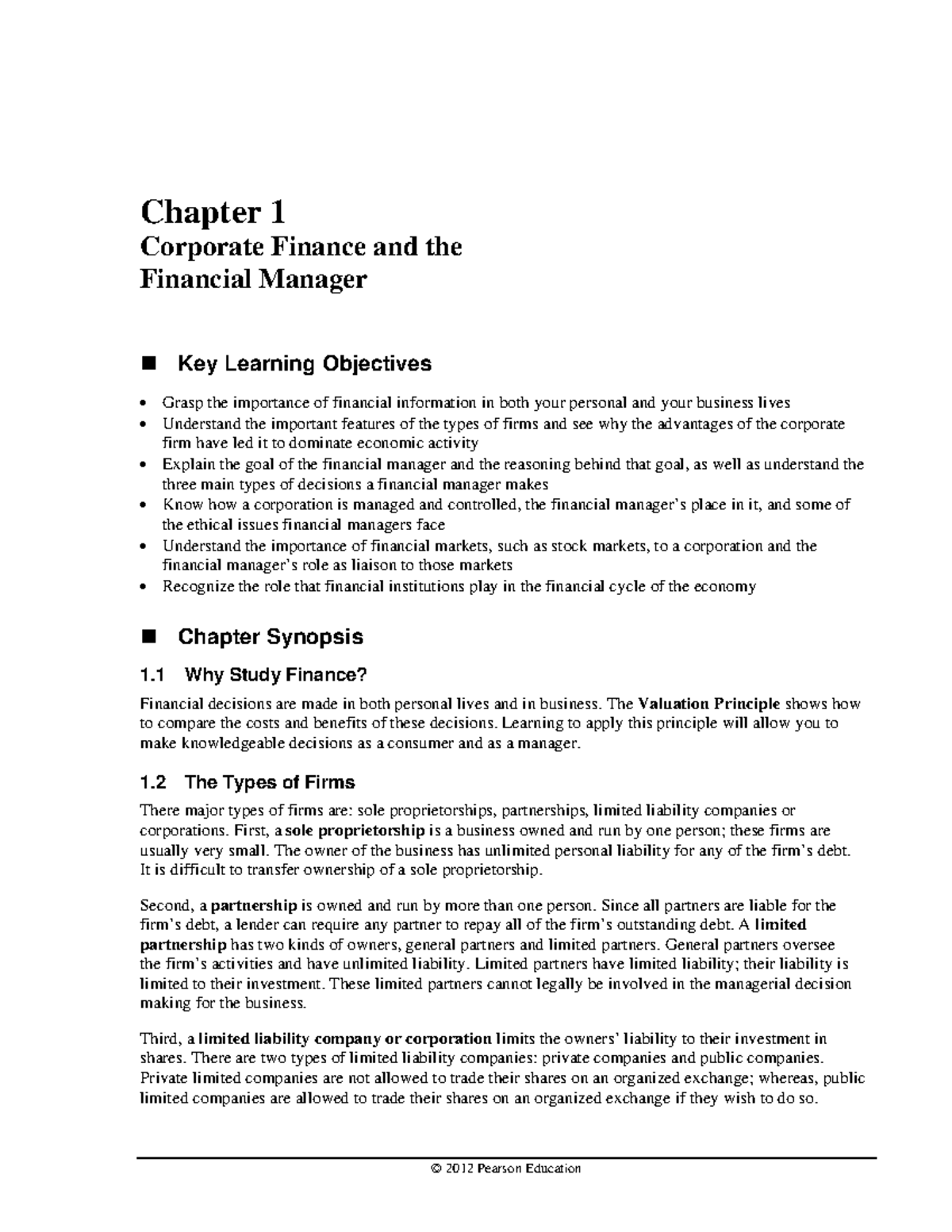 Practicum - Chapter 1 for practical - Chapter 1 Corporate Finance and ...