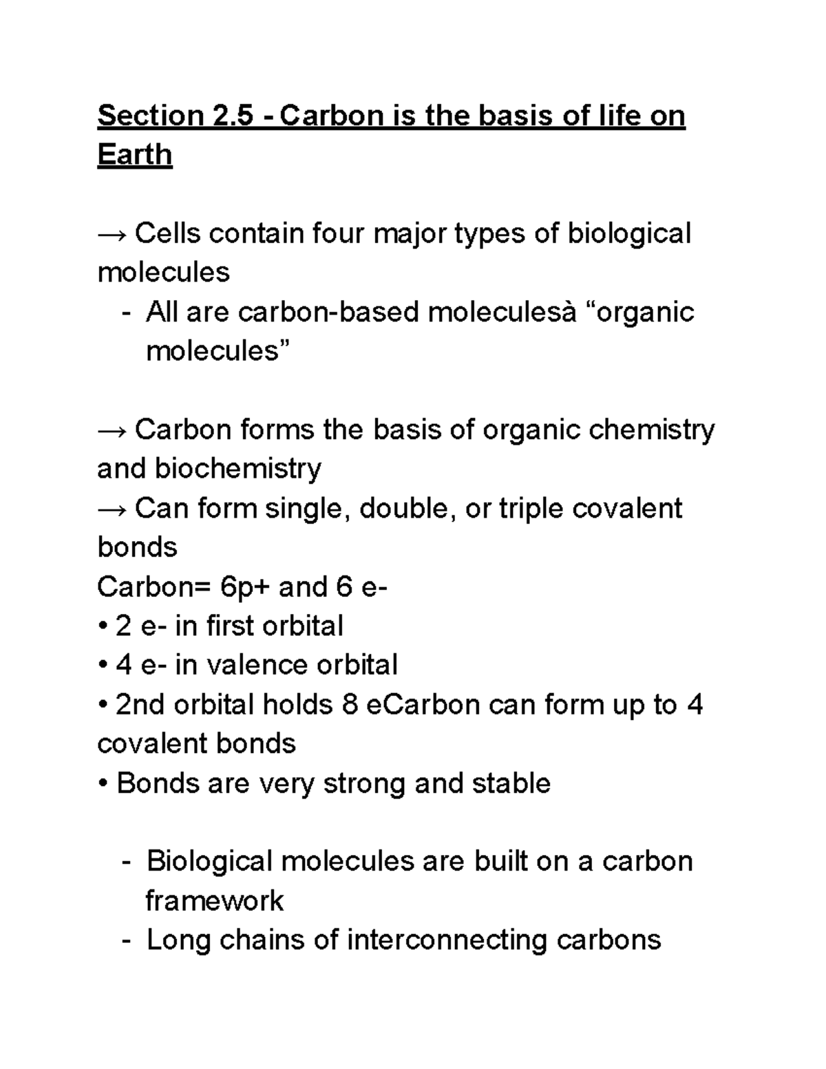 Chapter 2 Section 5 - Carbon is the basis of life on Earth - Section 2 ...