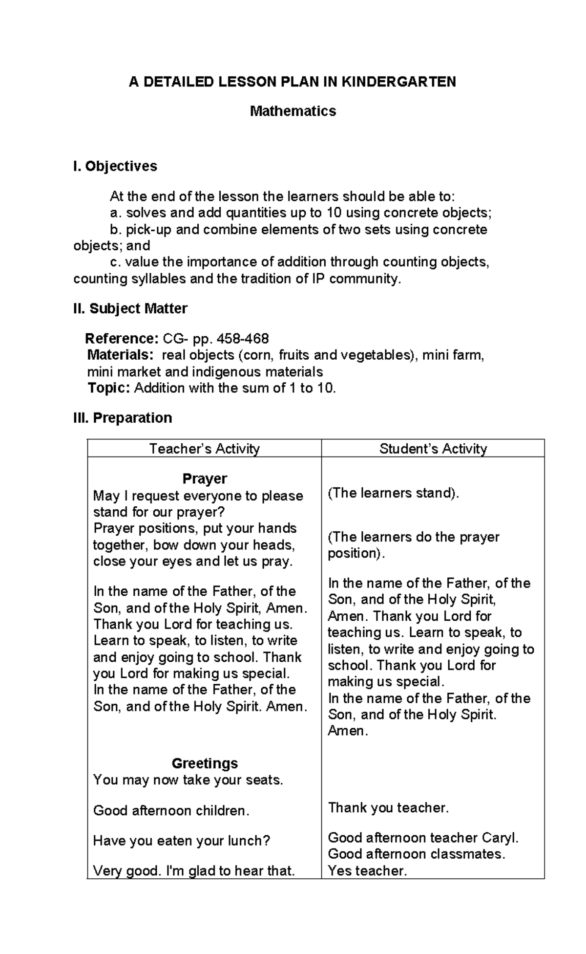 A Detailed Lesson PLAN IN Kindergarten 2 - A DETAILED LESSON PLAN IN ...