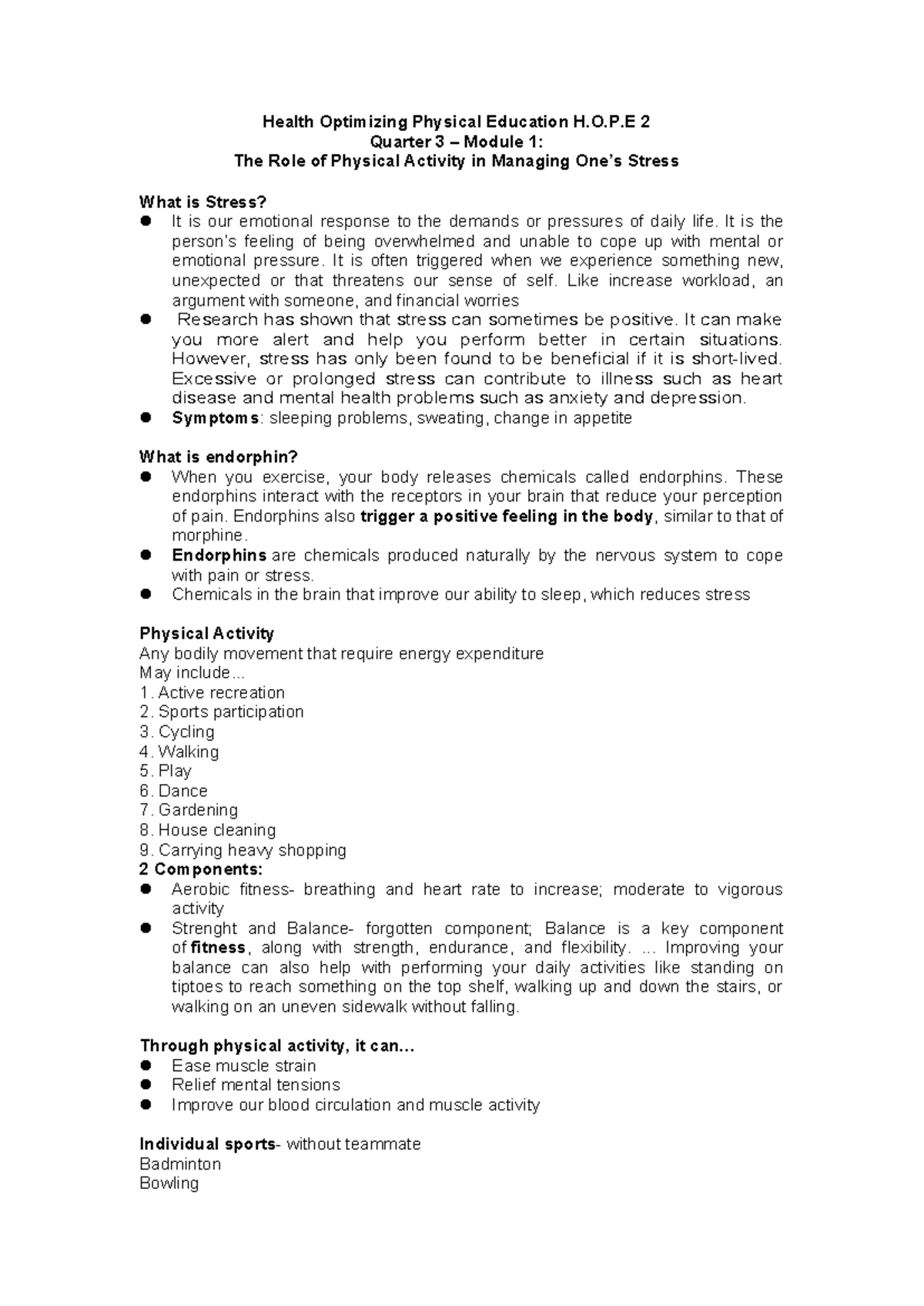 Hope 2 q3m1 notes - Health Optimizing Physical Education H.O.P 2 ...