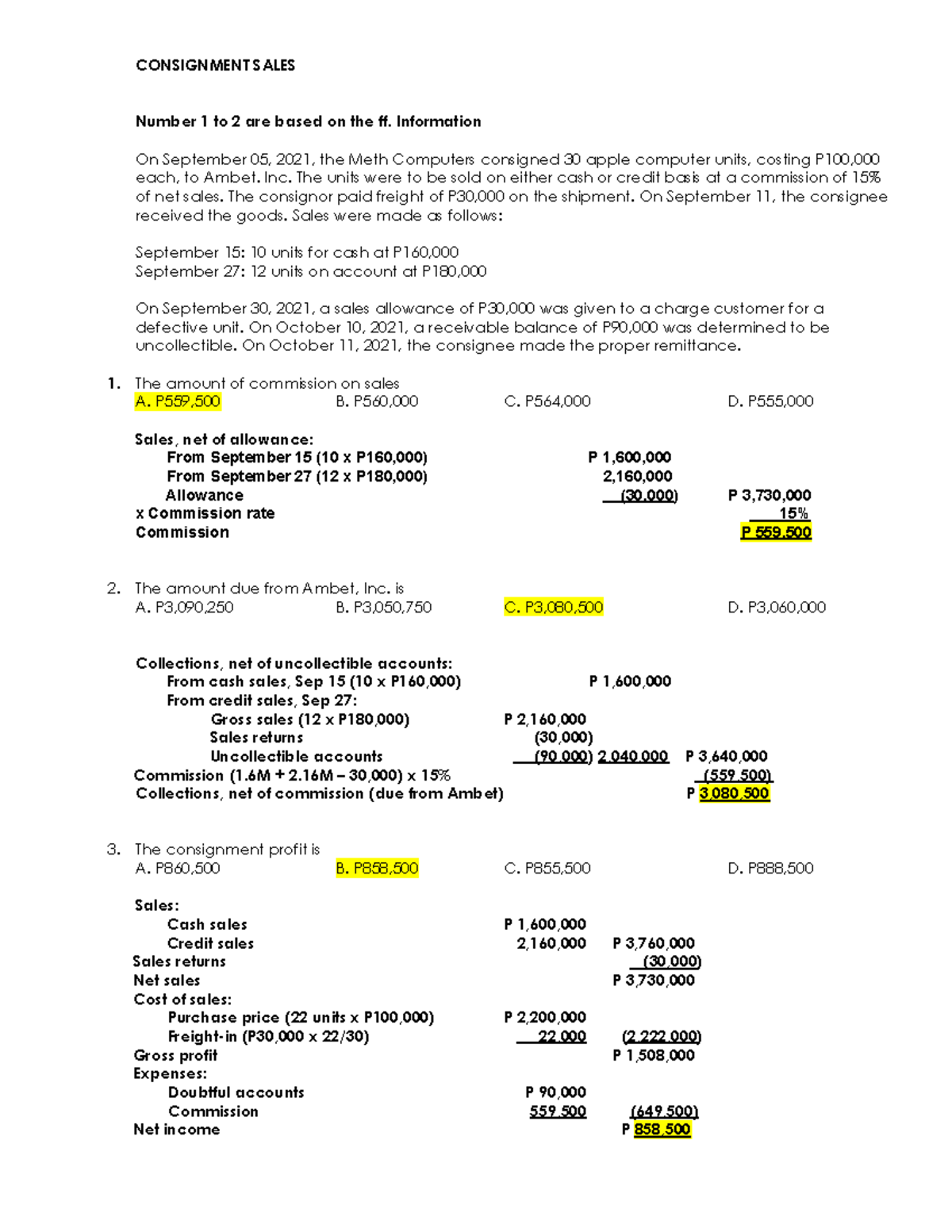 Additional Problems- Consignment Sales, Franchise, LTCC.docx ...