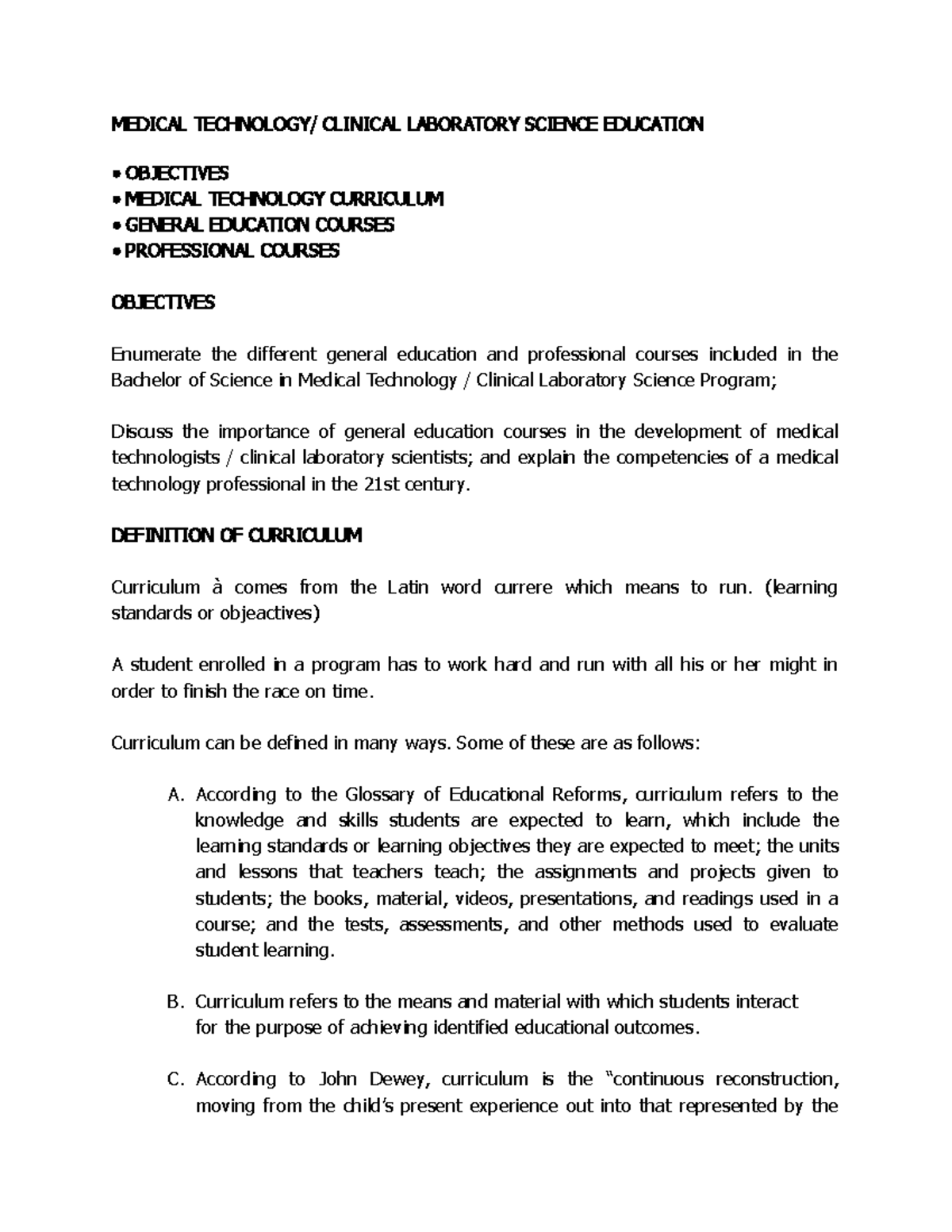 Medical Technology AND Clinical Laboratory Science Education - MEDICAL ...