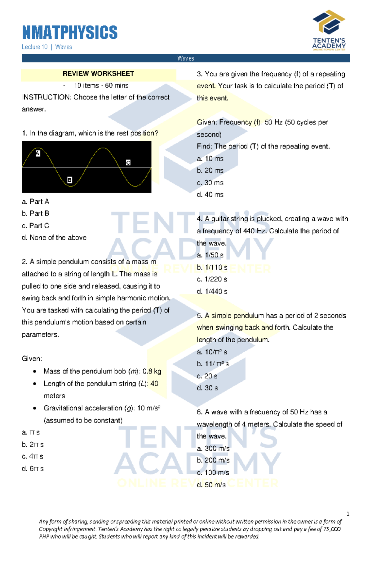 Nmatphysics 10 Waves Practice Test - NMATPHYSICS Lecture 10 | Waves ...