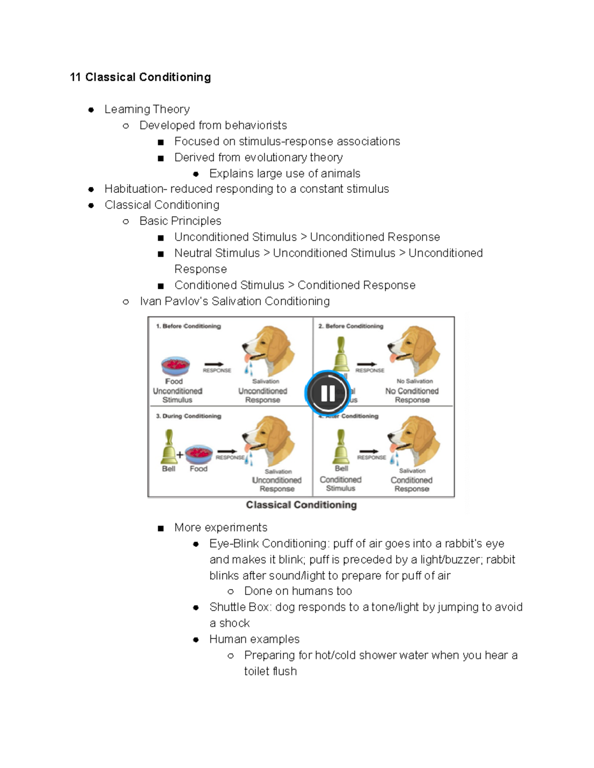 Intro Psych Exam 3 Review - 11 Classical Conditioning Learning Theory ...