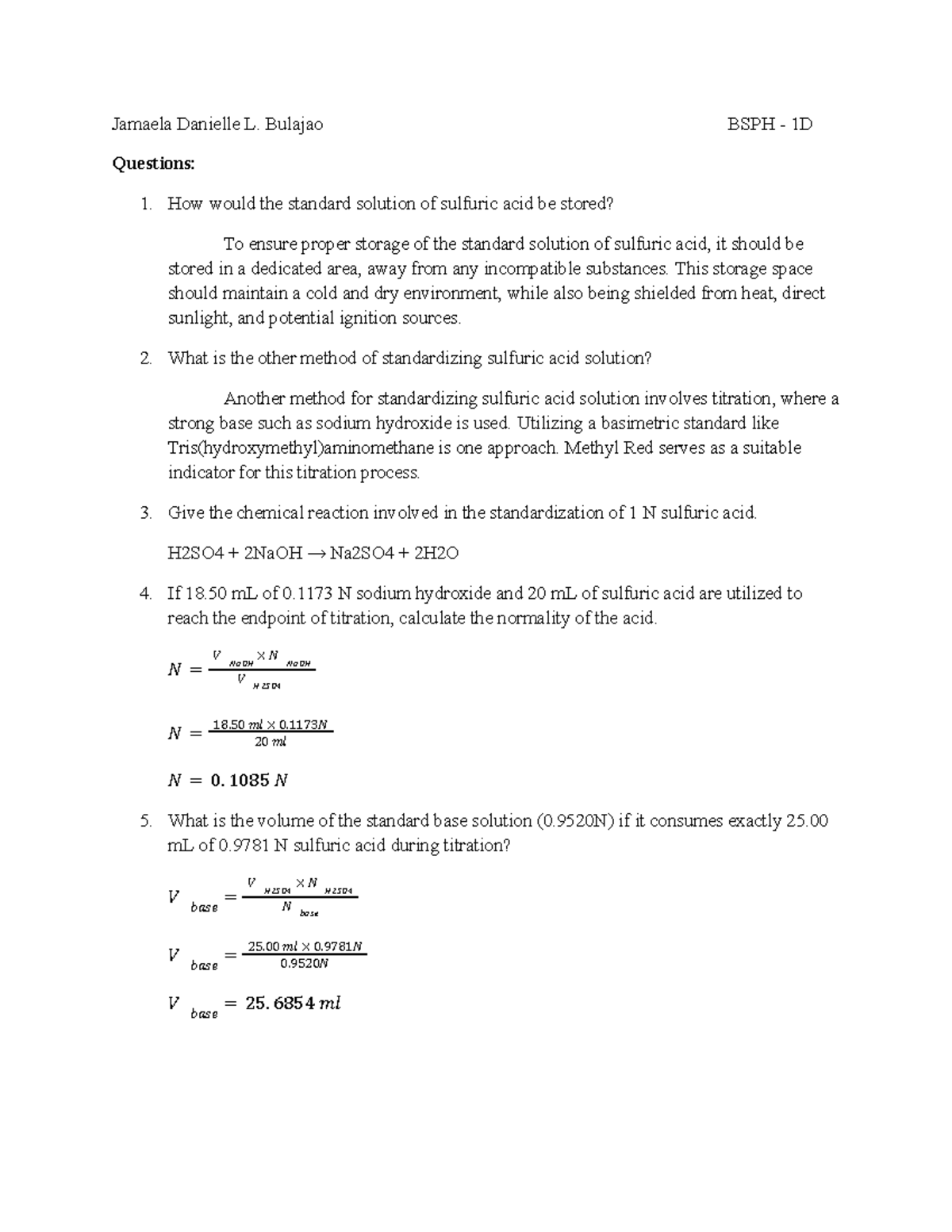 Answers to Exp 4 - Jamaela Danielle L. Bulajao BSPH - 1D Questions: 1 ...