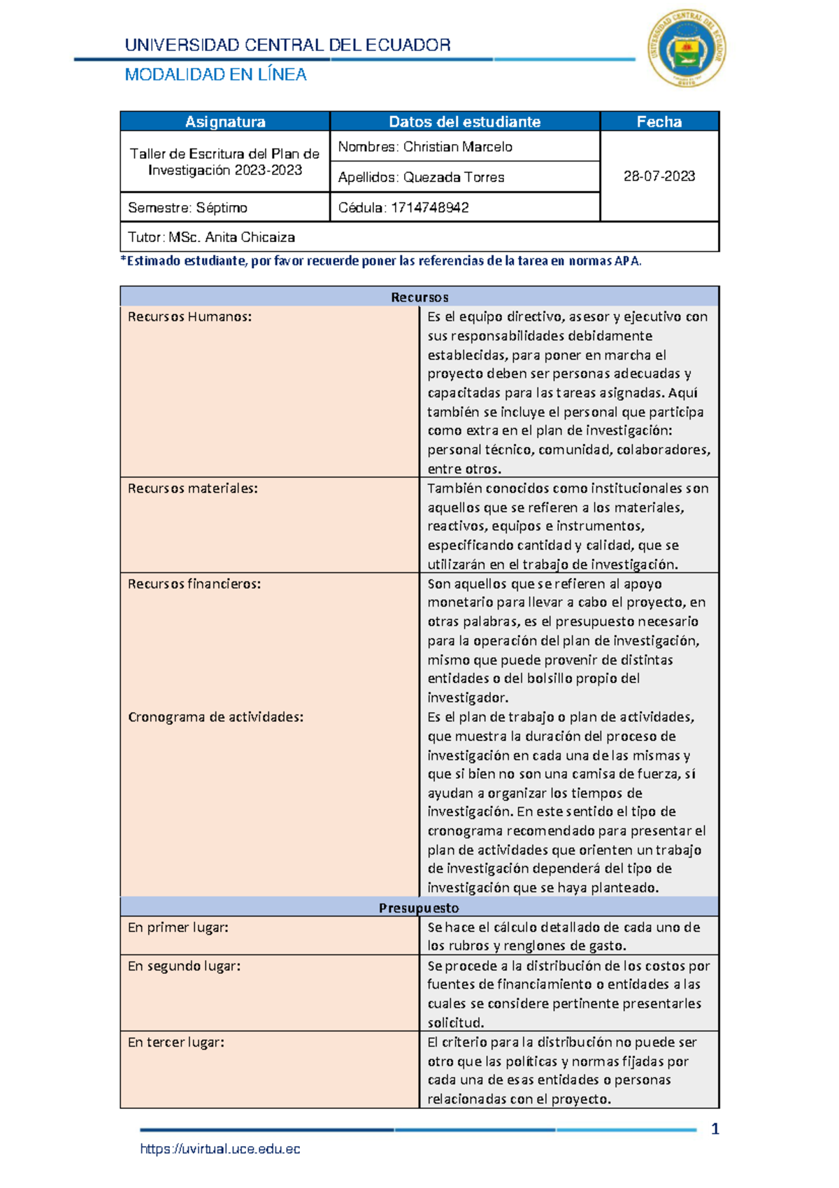 Tarea 6 Taller Christian Quezada EB - uvirtual.uce.edu UNIVERSIDAD ...