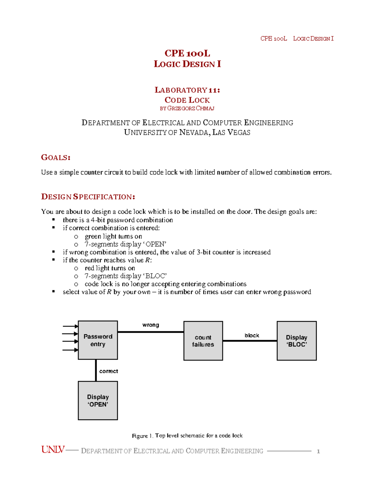 Tutorial work - 11 - CPE 100L LOGIC DESIGN I LABORATORY 11: CODE LOCK ...
