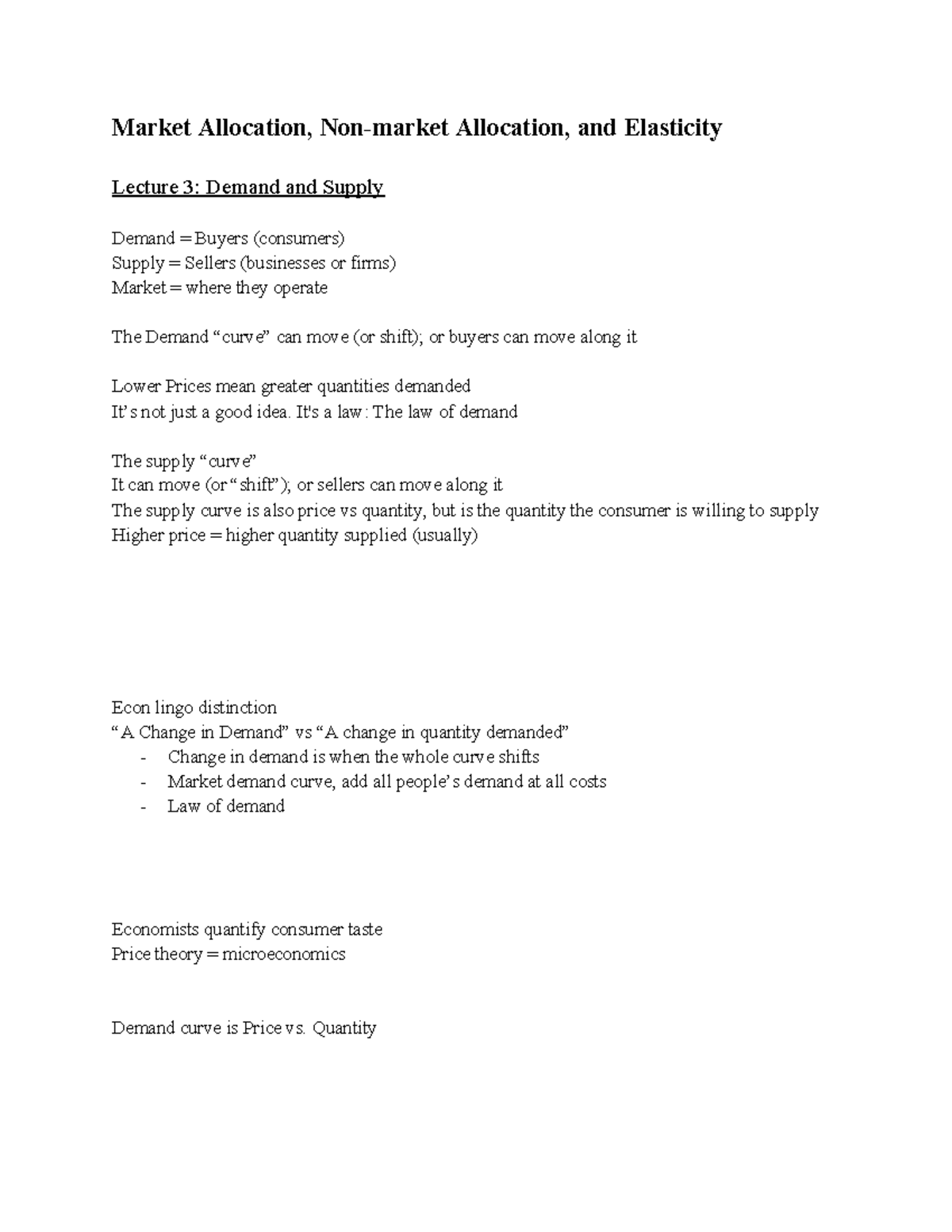 Unit 2 Lecture notes - Market Allocation, Non-market Allocation, and ...
