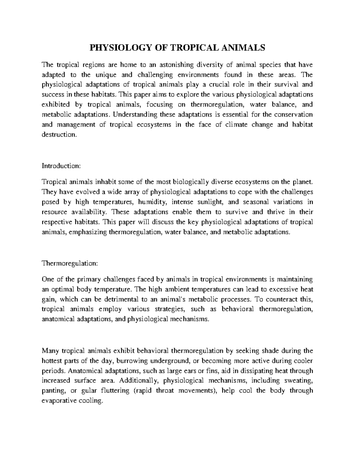 Physiology OF Tropical Animals - PHYSIOLOGY OF TROPICAL ANIMALS The ...