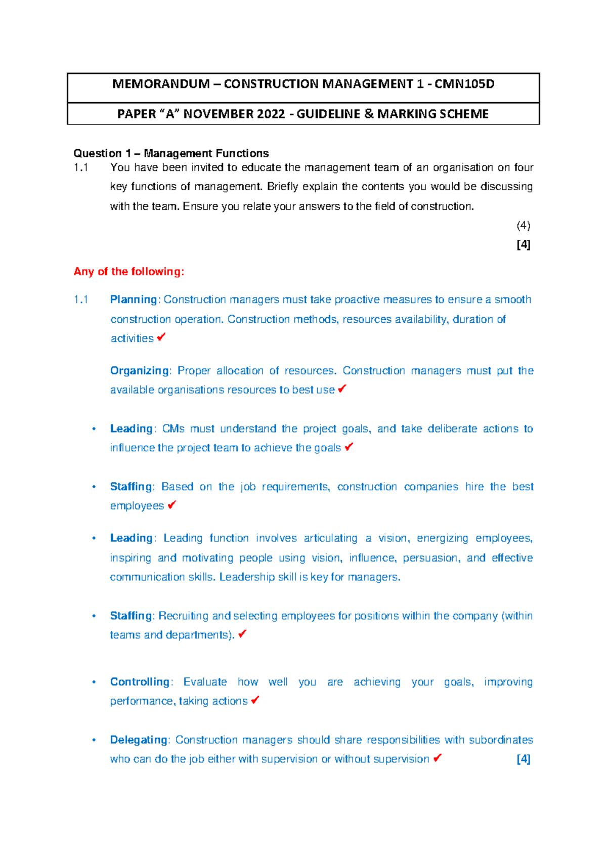 Memorandum Paper A - practice materials - MEMORANDUM – CONSTRUCTION ...