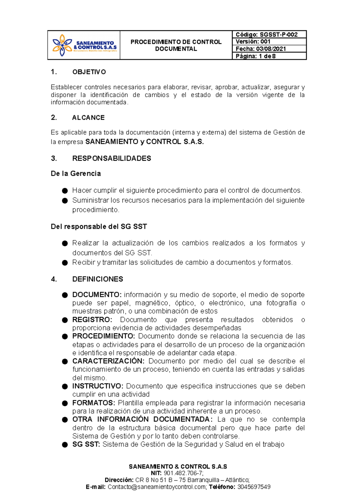 Sgsst-P-002 Procedimiento de Control Documental Sgsst-P-002 Procedimiento de Control Documental ...