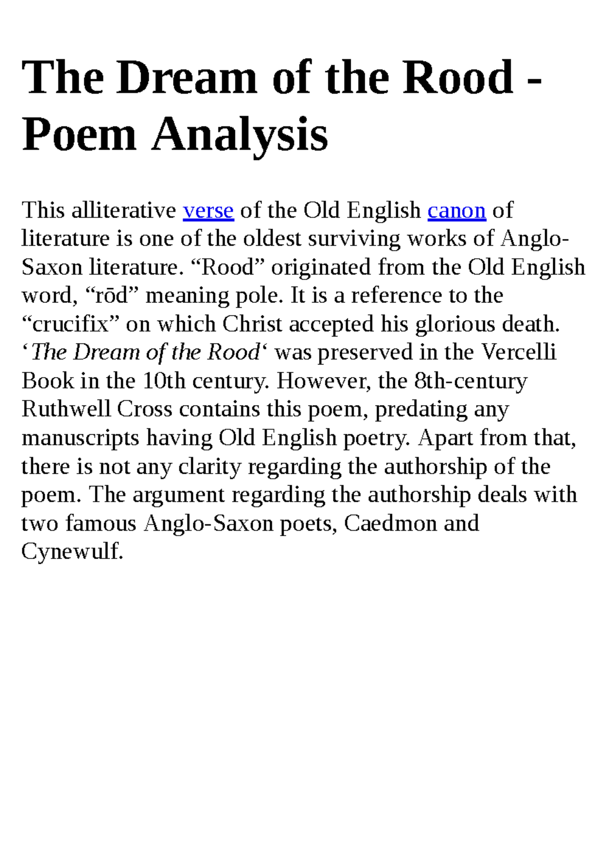 The Dream of the Rood - Poem Analysis - The Dream of the Rood - Poem ...