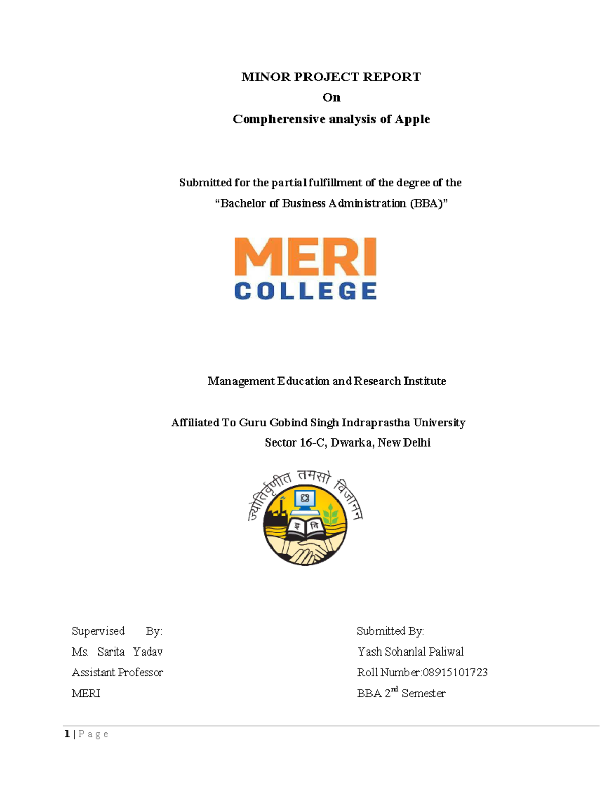 Apple Minor Project - Submitted “Bachelor of Business Administration ...