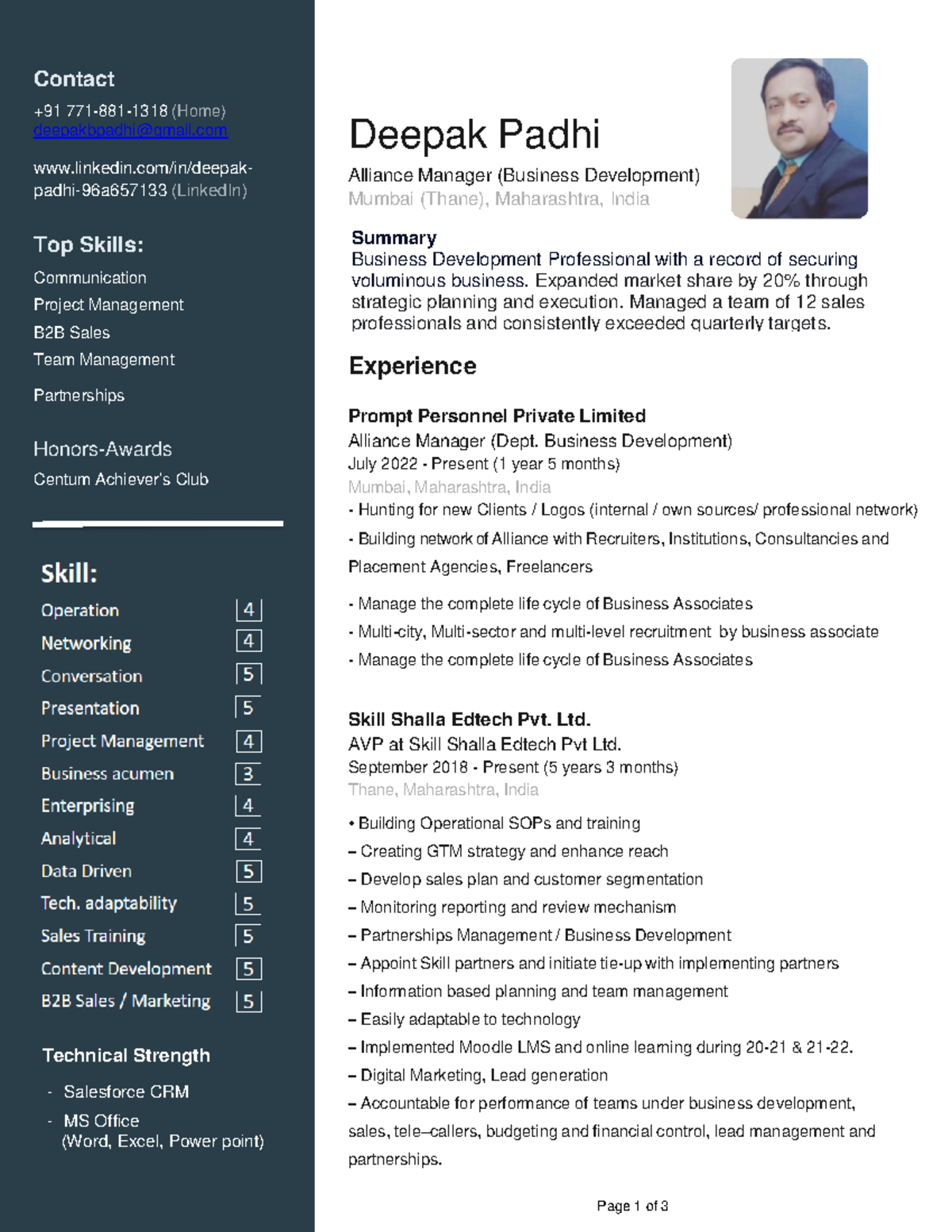 Profile 1 - Helpfull for BD resume making - Page 1 of 3 Contact + 91 ...