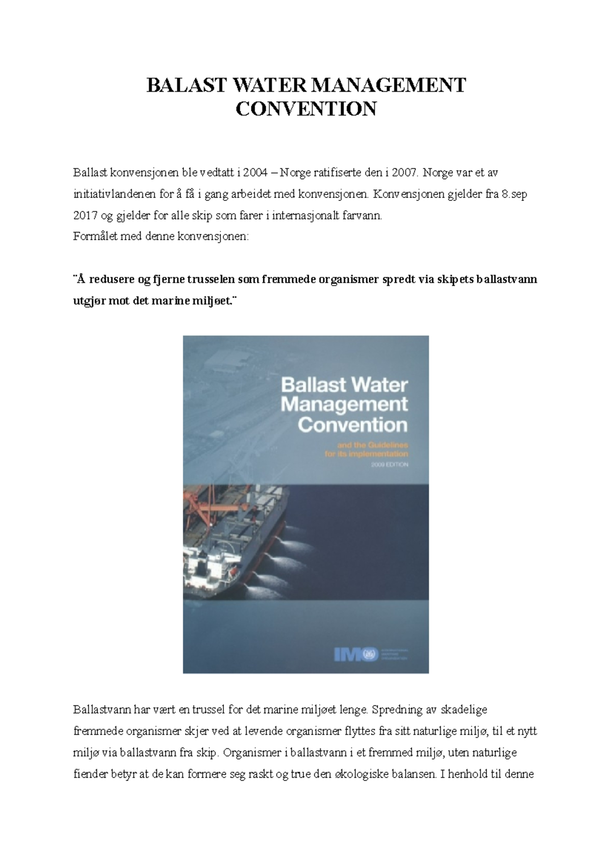 Balast Water Management Convention - BALAST WATER MANAGEMENT CONVENTION ...
