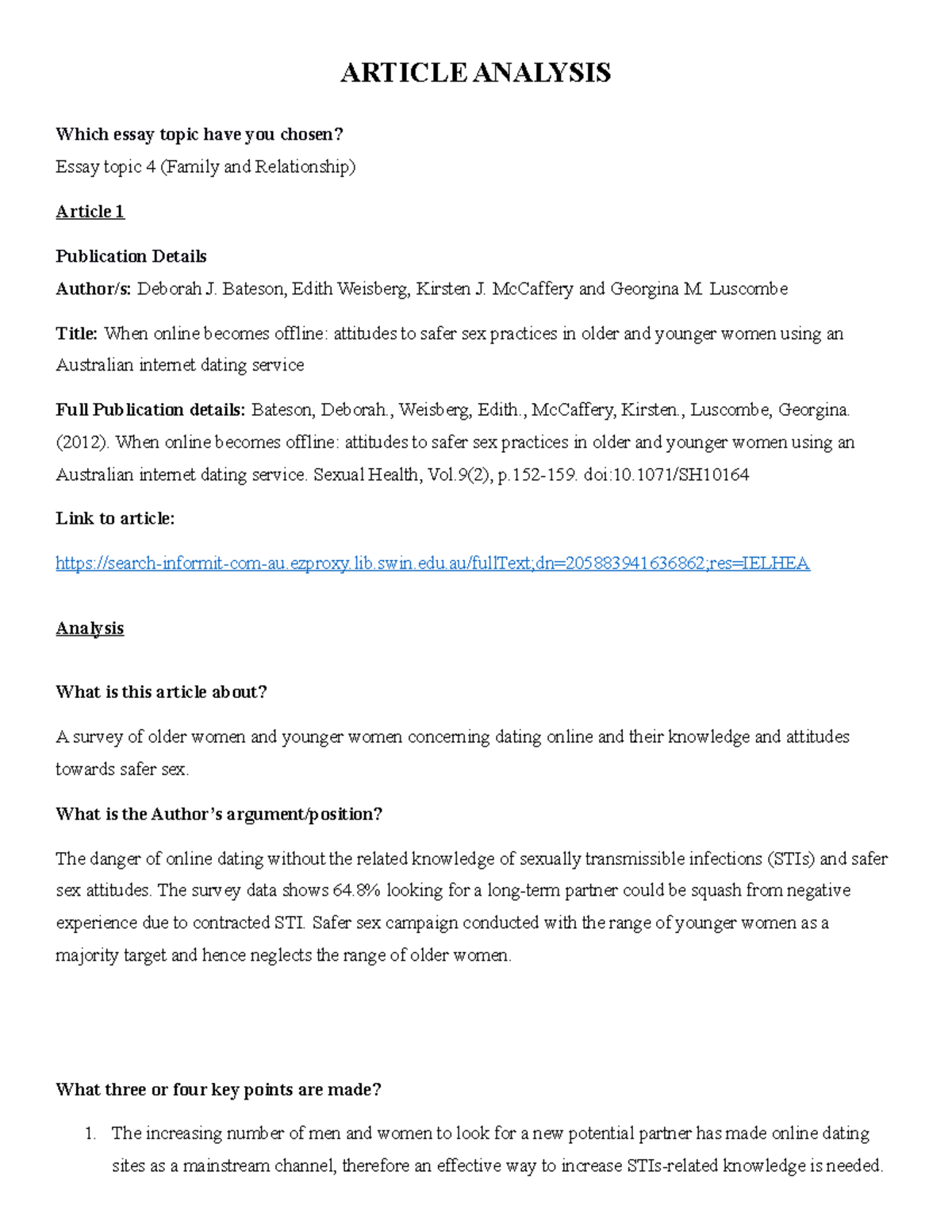 Assignment 2 Article Analysis EDU10024-1 - ARTICLE ANALYSIS Which essay topic have you chosen ...