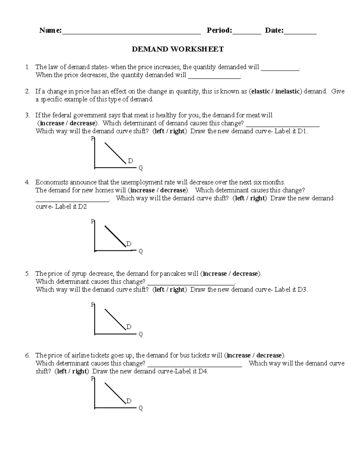 Demand worksheet - Name:__________________________________ Period ...