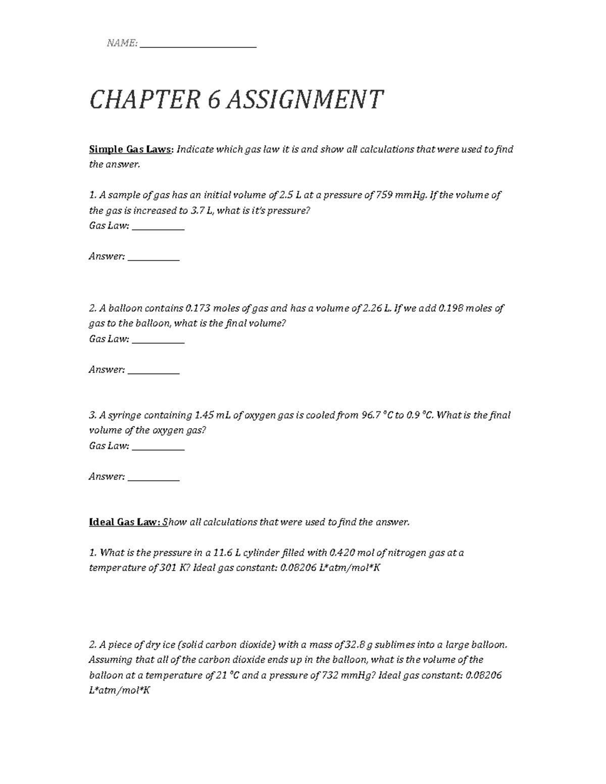 151CH6 - Assignment - NAME: _____________________________ CHAPTER 6 ...
