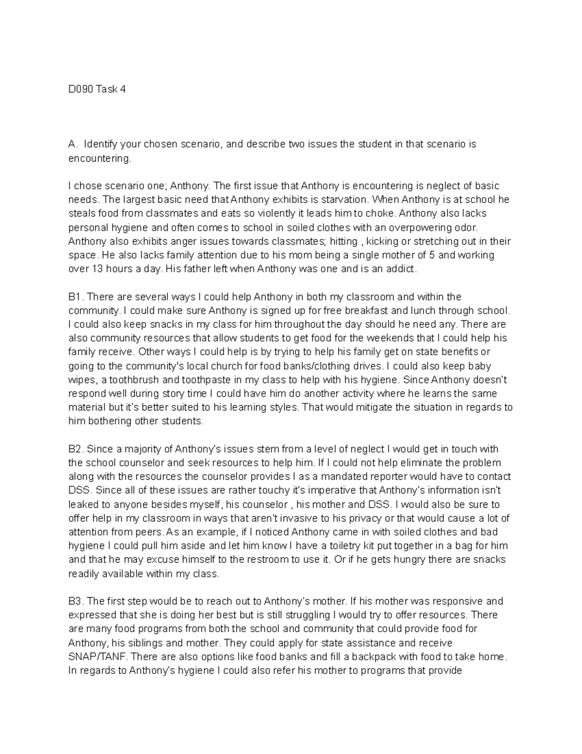 Studco 5 - Coursework - D090 Task 4 A. Identify your chosen scenario ...