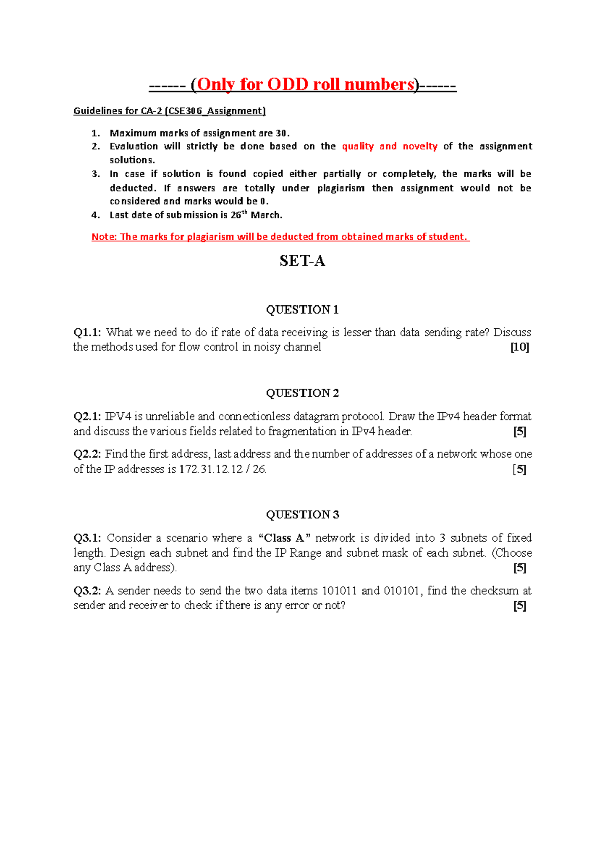 Assignment 2 Set A ODD Roll No K20BG - ( Only for ODD roll numbers ...
