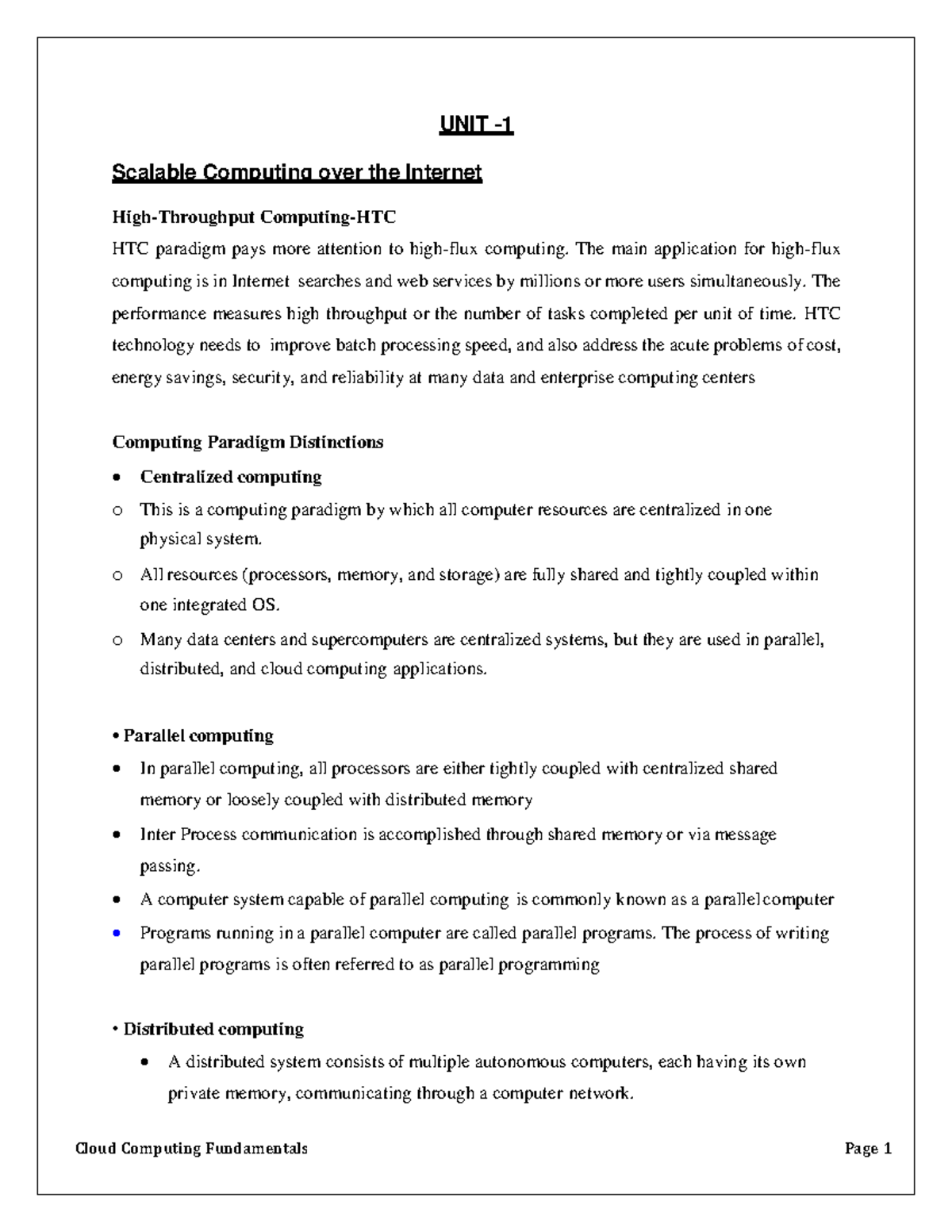 Cc Unit 1 Unit I Systems Modeling Clustering And Virtualization Scalable Computing Unit