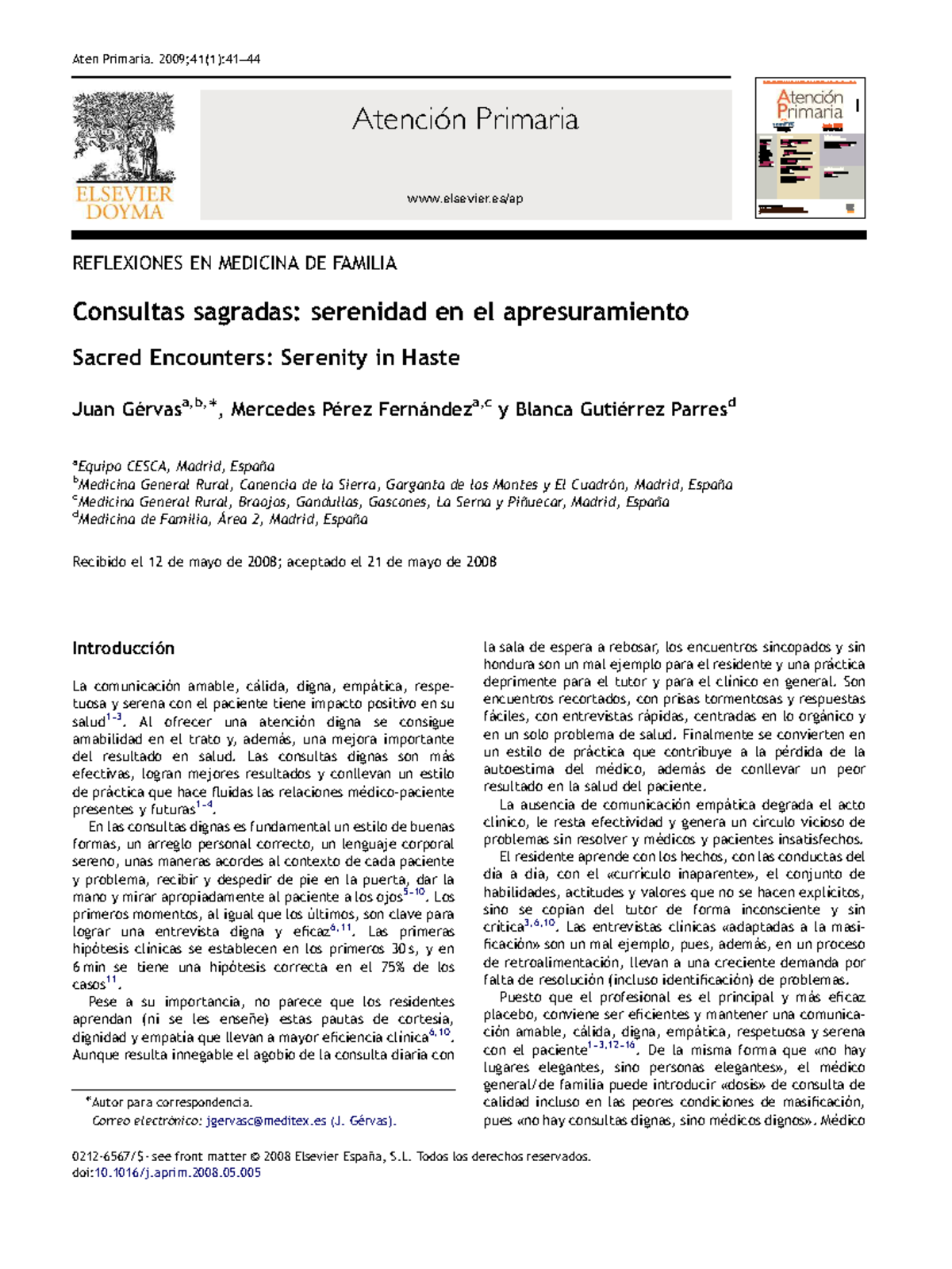 Consultas sagradas - Sddddd - elsevier/ap Atención Primaria REFLEXIONES ...
