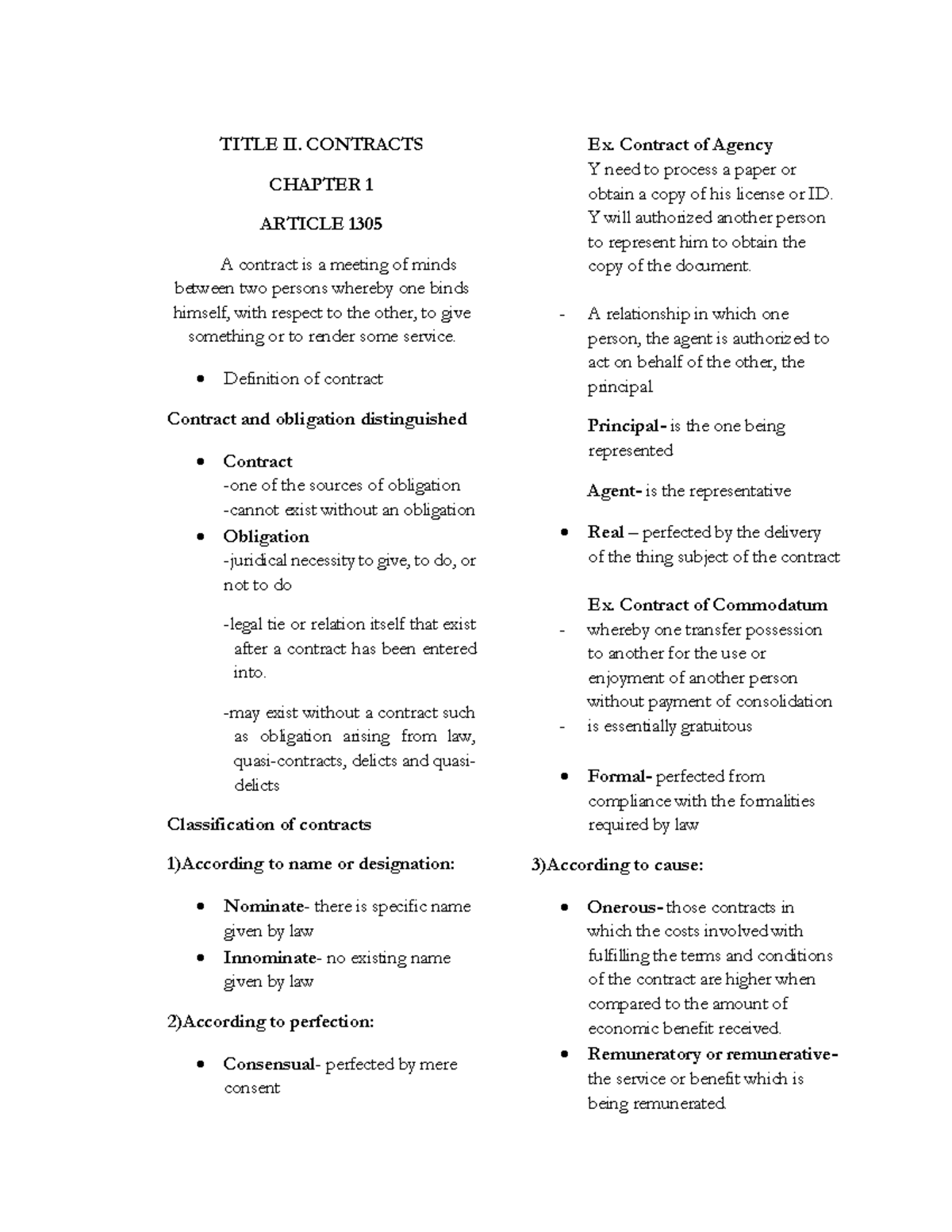 Contracts - TITLE II. CONTRACTS CHAPTER 1 ARTICLE 13 05 A contract is a meeting of minds between ...