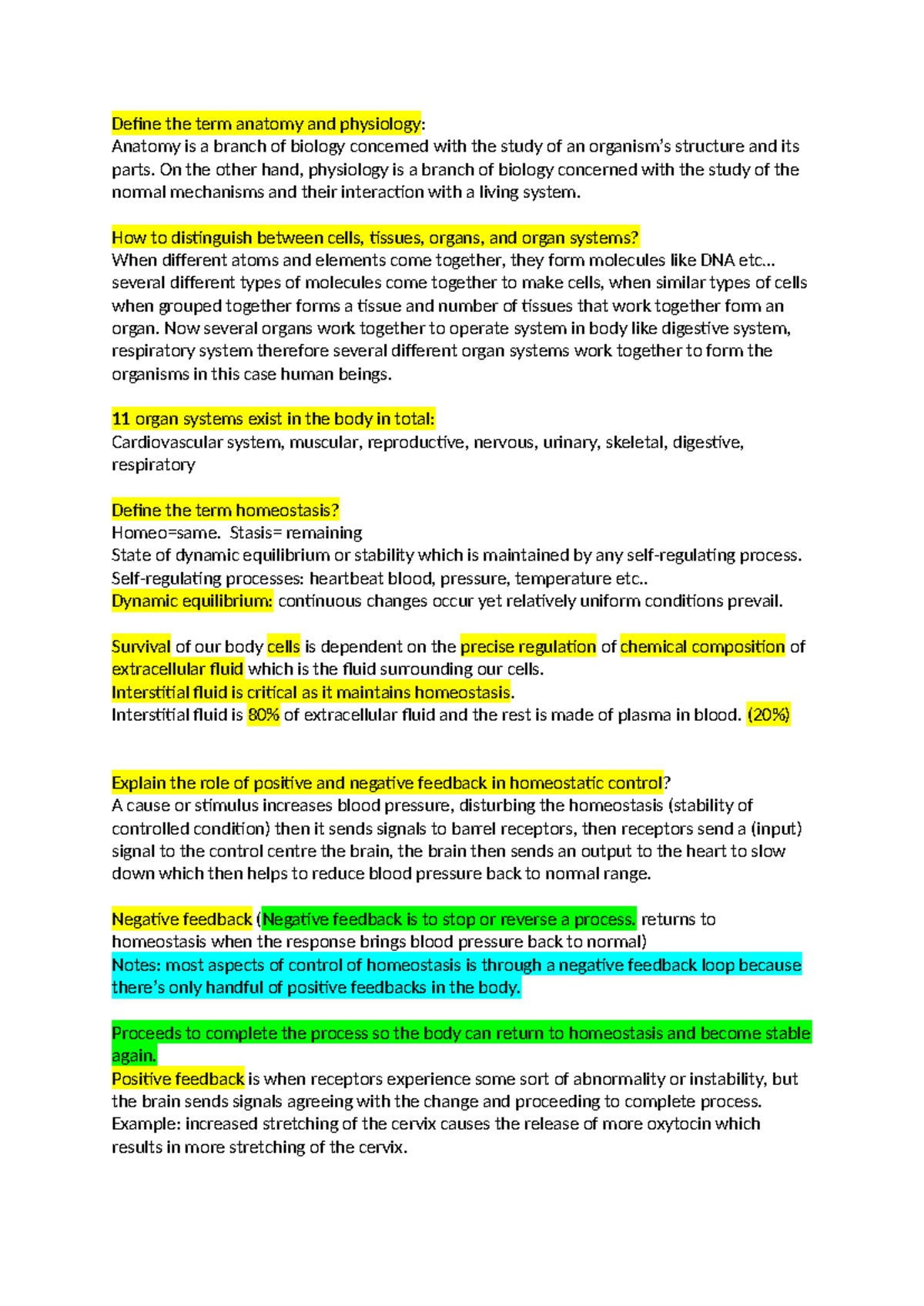 Lqb185 1 lecture notes - Define the term anatomy and physiology ...