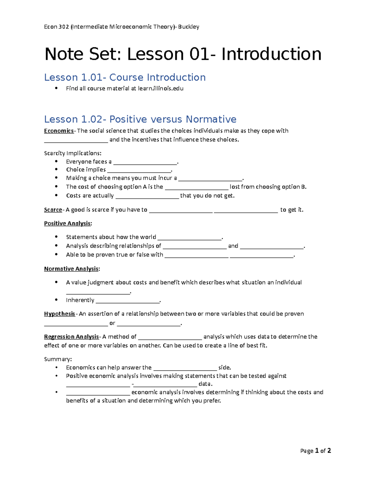 Econ 302 (Inter Micro)- Lesson 01- Note Set - Econ 302 (Intermediate ...