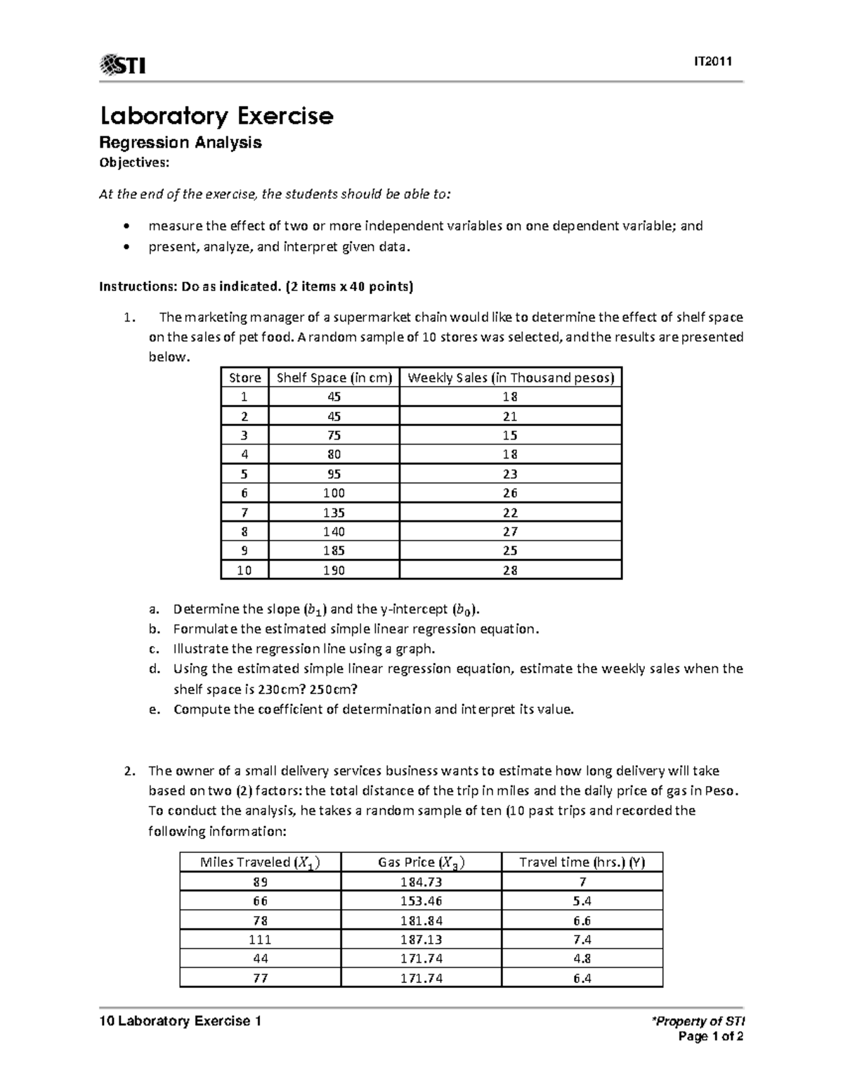 10 Laboratory Exercise 1 It 10 Laboratory Exercise 1 Property Of Sti Page 1 Of 2 Laboratory