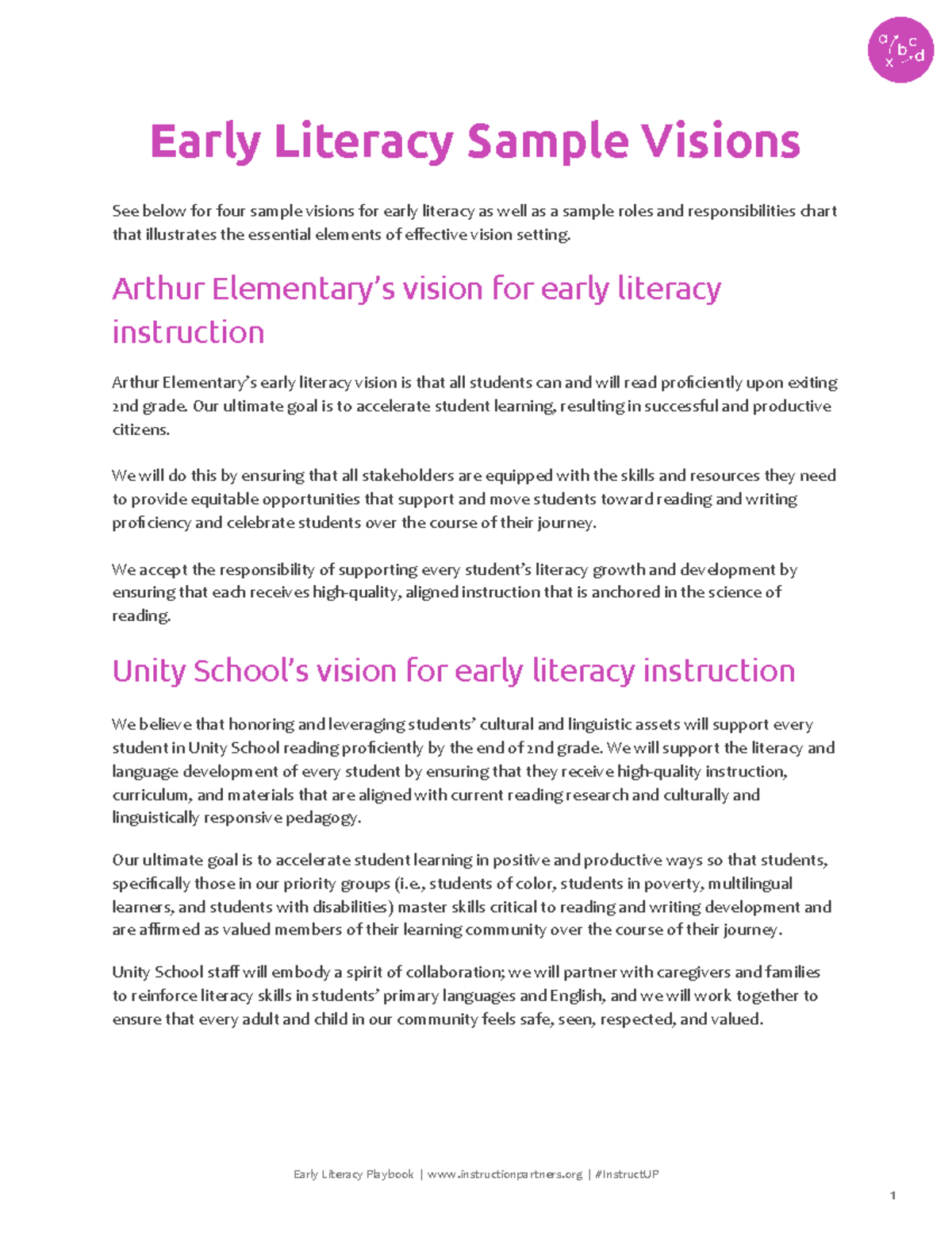 Early literacy sample vision - Early Literacy Sample Visions See below ...