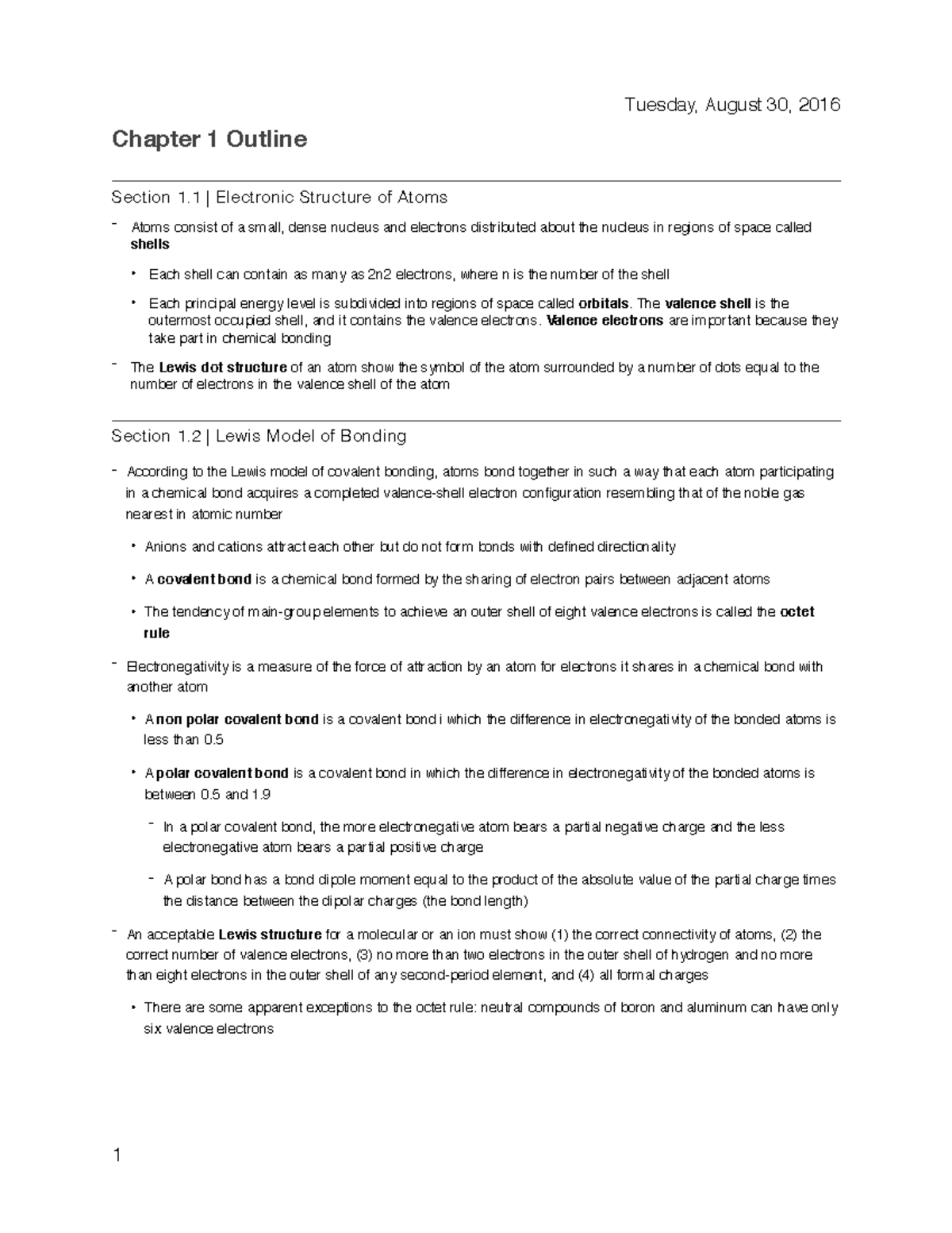 Chapter 1 Outline - Chapter 1 Outline Section 1 | Electronic Structure ...