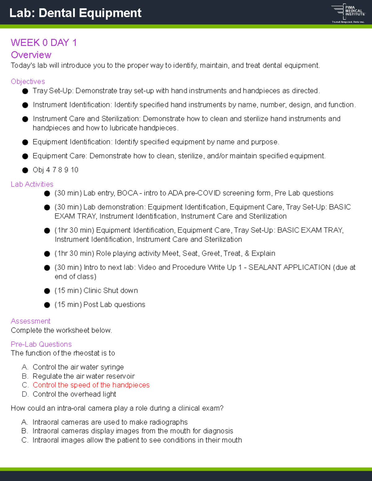 DEN 190 Lab 1 Student Lab Worksheet - WEEK 0 DAY 1 Overview Today's lab ...