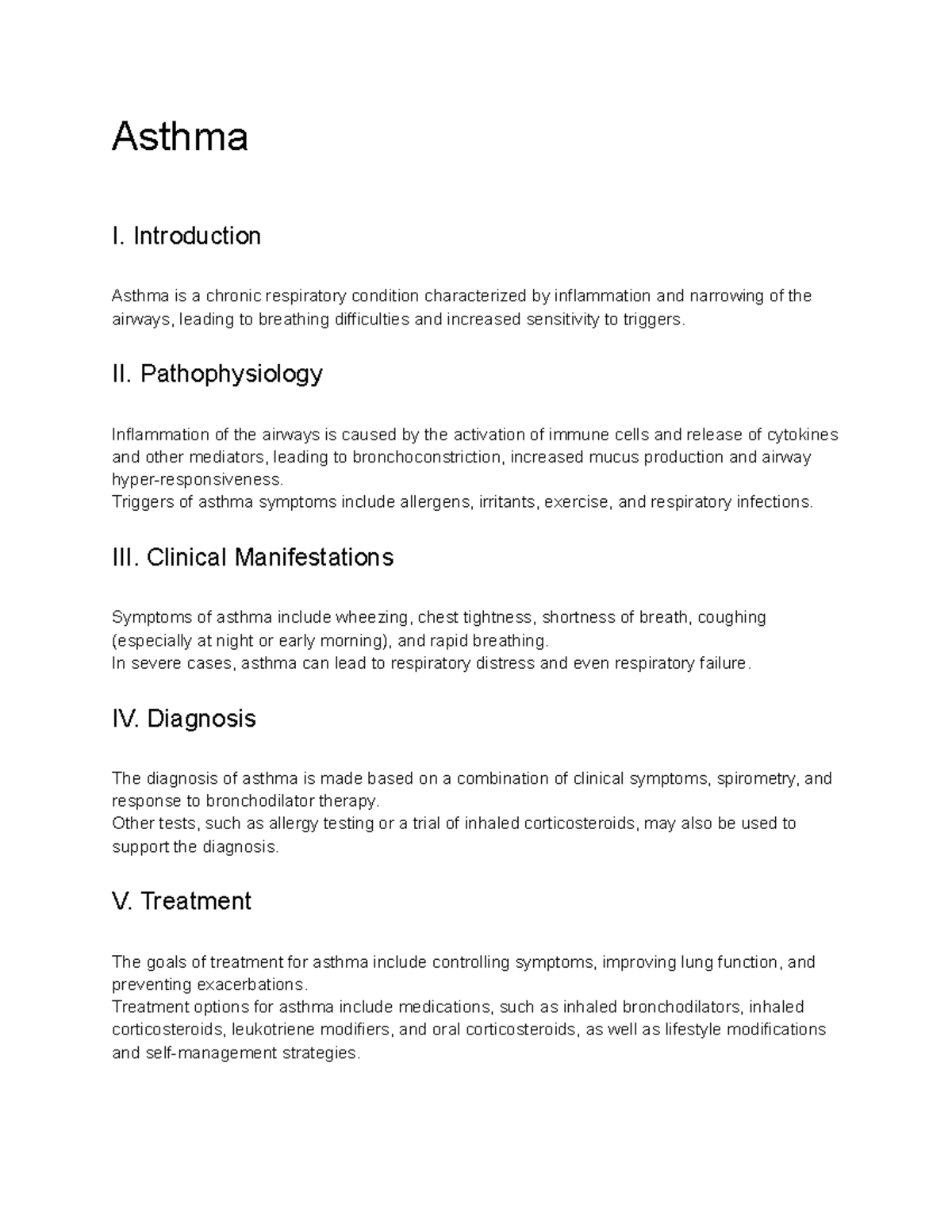 Pathophysiology (NUR 322) Lecture 23 - Asthma - Asthma I. Introduction ...