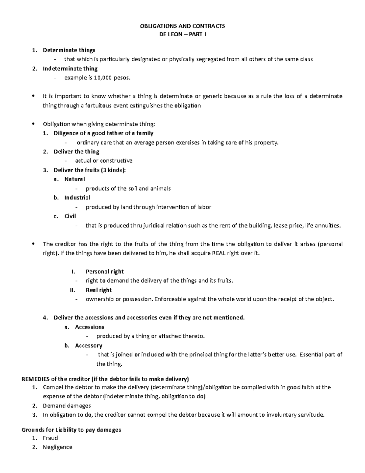De Leon - Part 1 Obli Con - determinate and indeterminate things ...