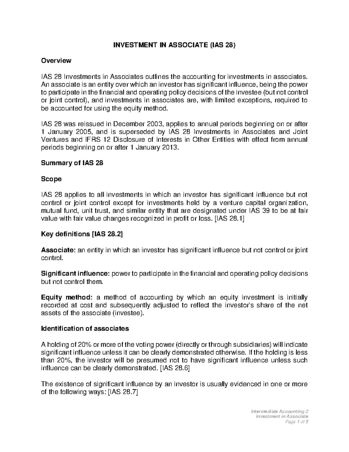 Topic 5 - Investment in Associate - Intermediate Accounting 2 ...