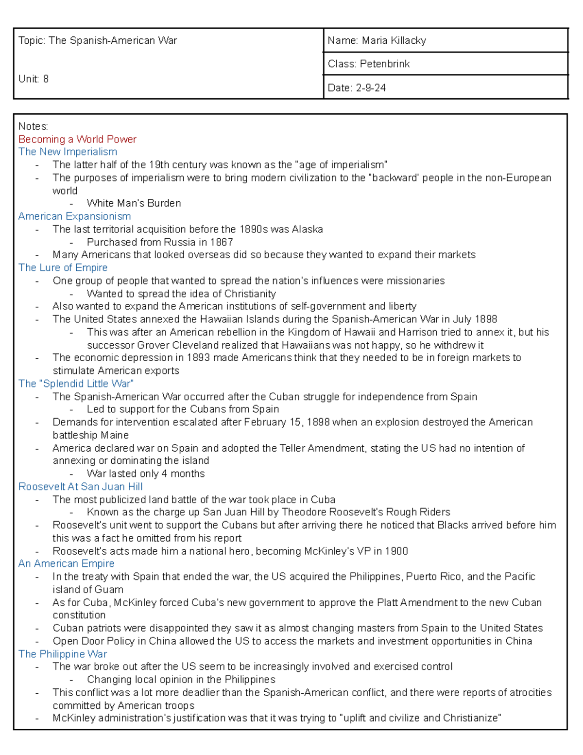 The Spanish-American War - Studocu