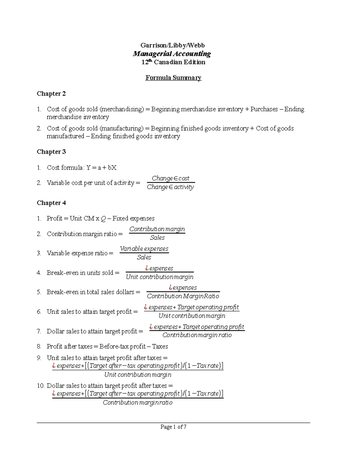 Formula Summary - ssss - AccG301 - Seneca College - Studocu