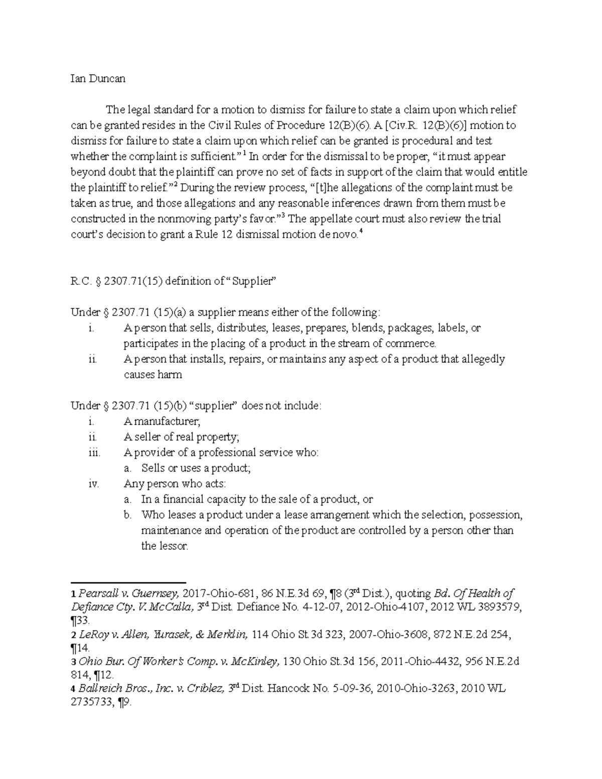 Court Document 2 - A Example - Ian Duncan The legal standard for a ...