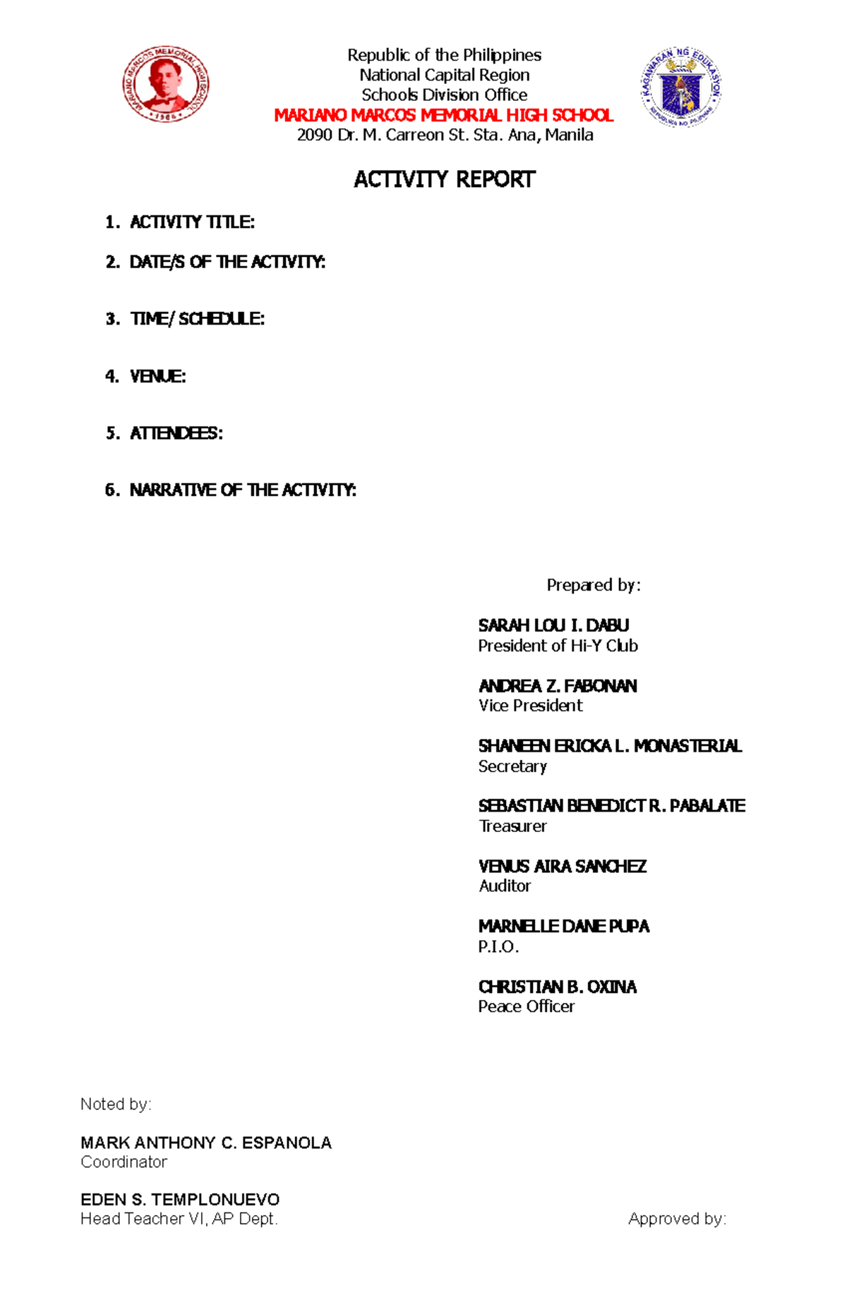 Activity-Report - vcthcnnuhih,joum - Republic of the Philippines ...