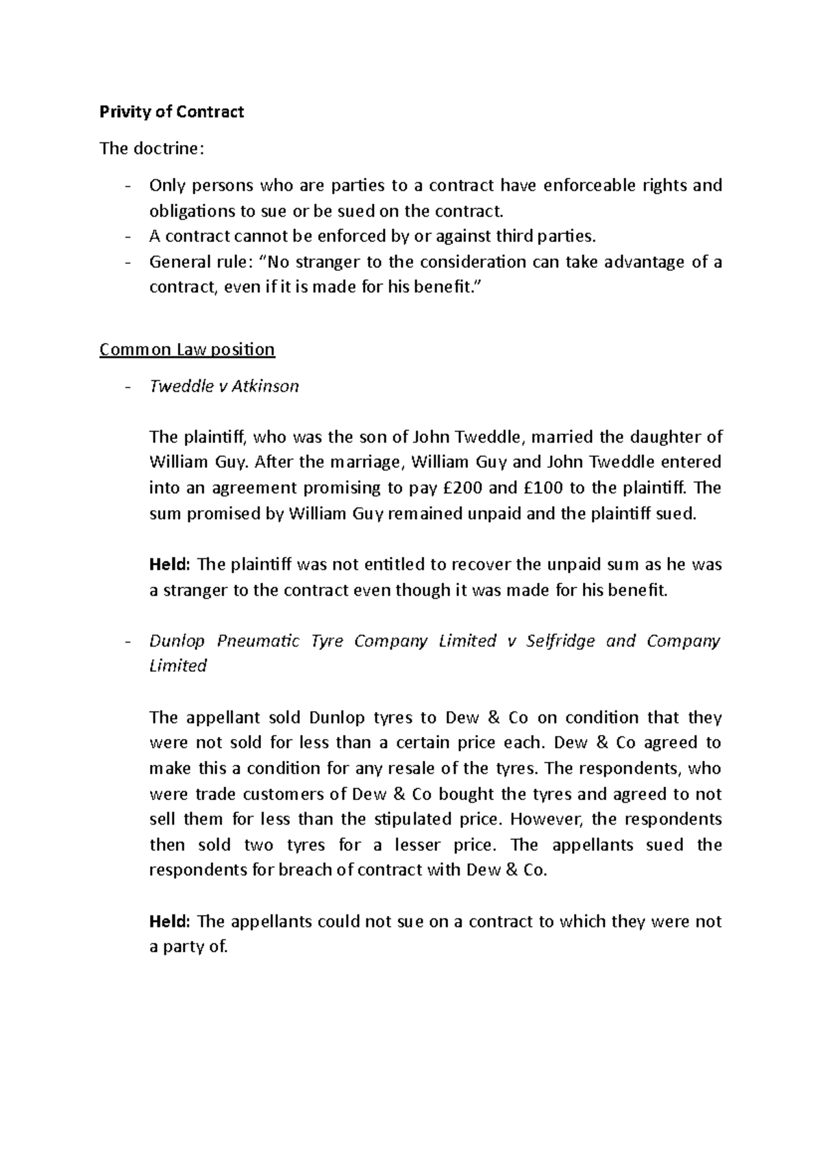 Privity of Contract - A contract cannot be enforced by or against third ...