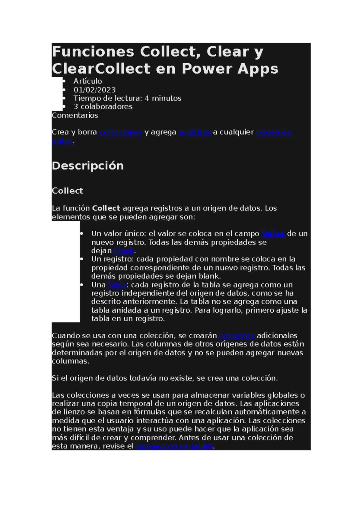 Funciones Collect - ayudemos - Funciones Collect, Clear y ClearCollect ...