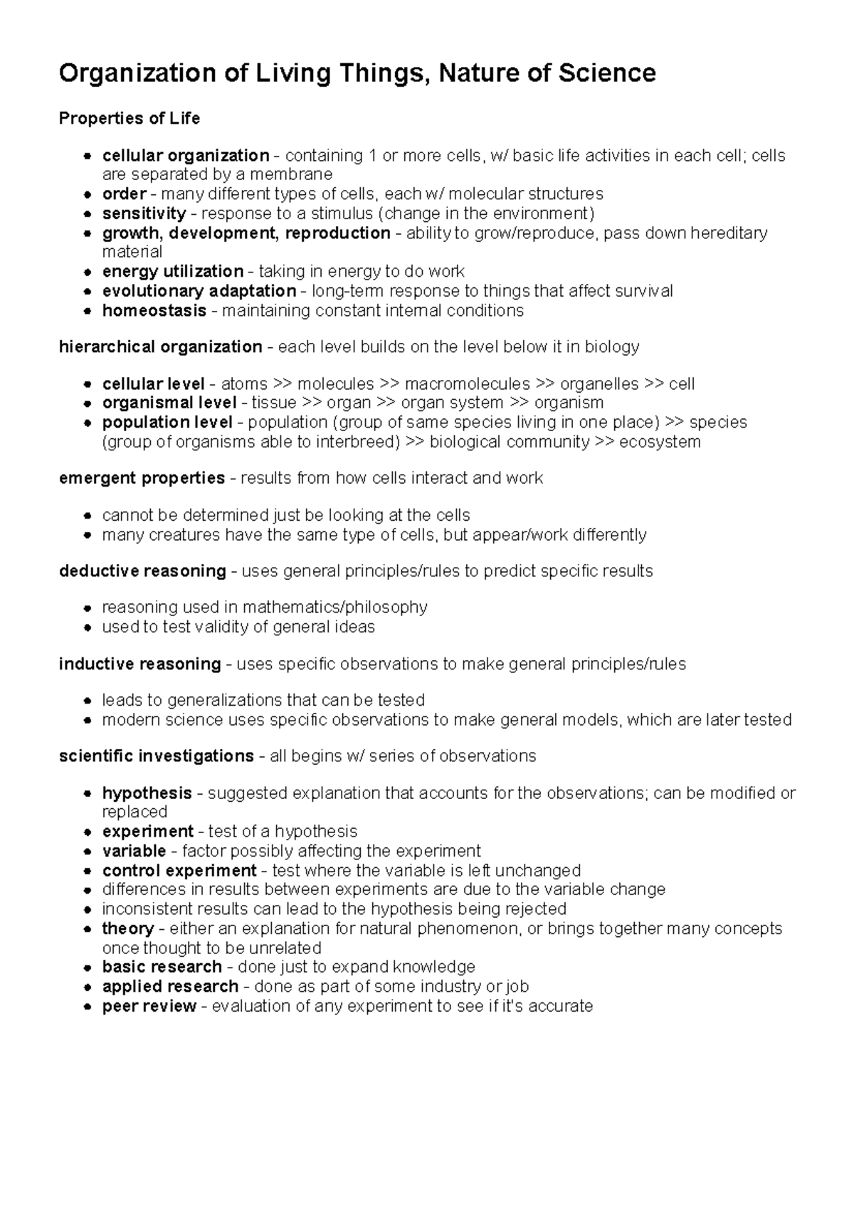 Organization of Living Things, Nature of Science - Organization of ...