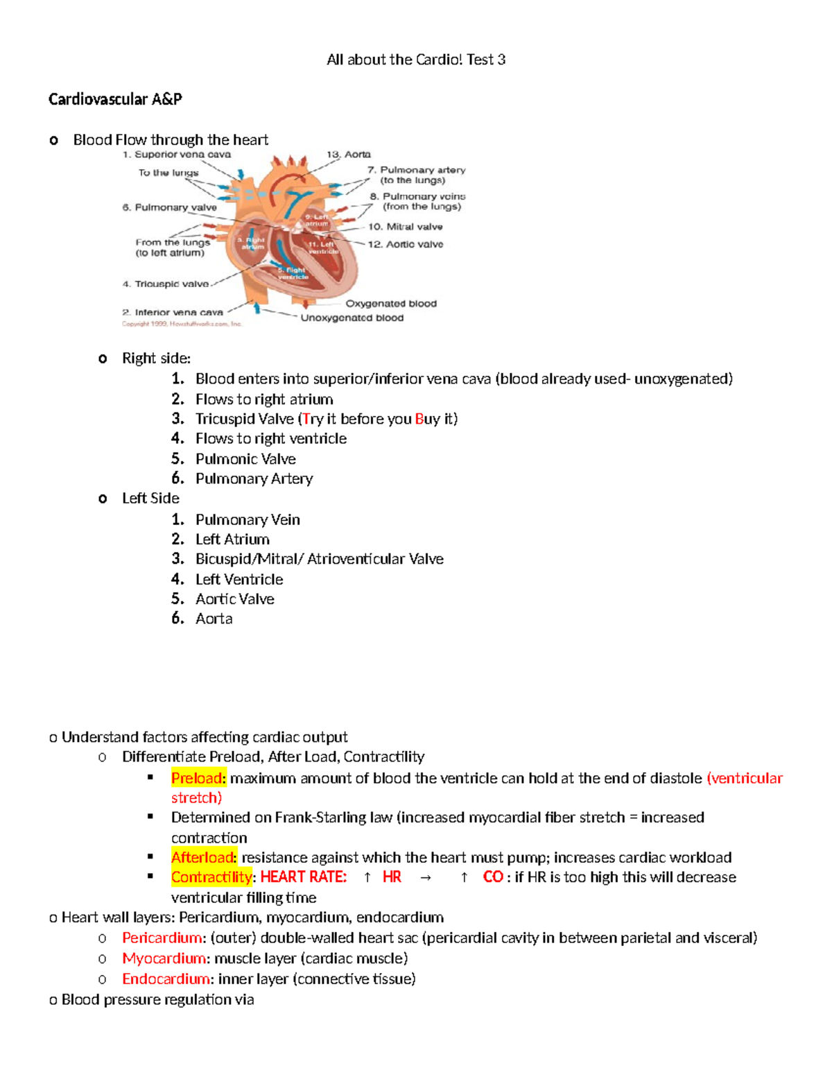 Cardio Test 3 Study Guide 1 2 - All about the Cardio! Test 3 ...